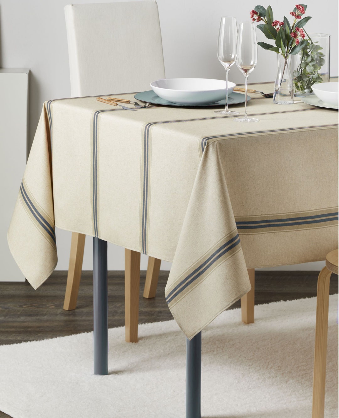 BASQUE BLUE Contemporary Cotton Coated Tablecloth - French Oilcloth ...