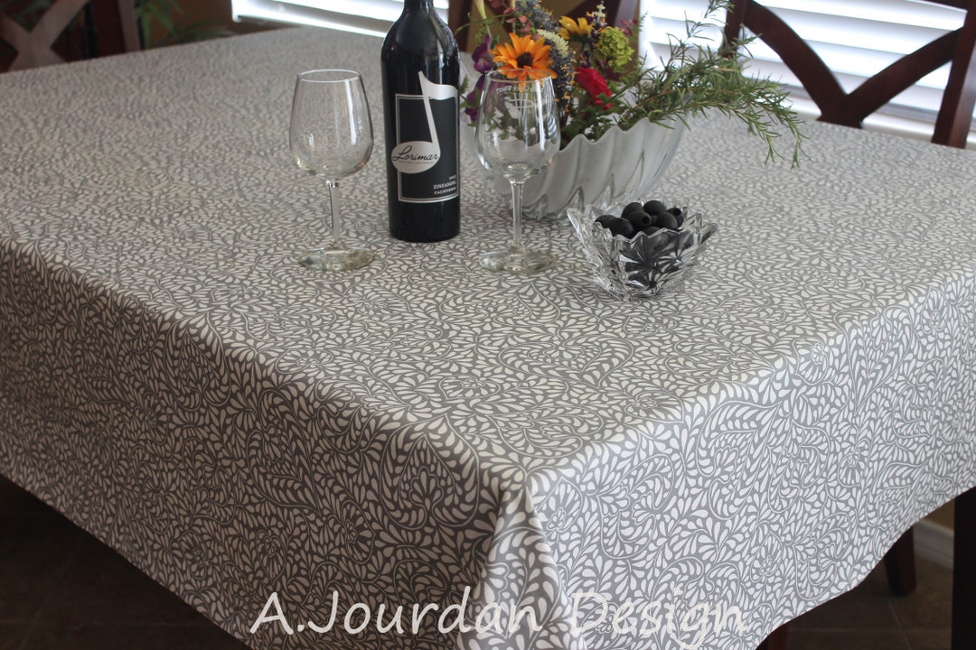 AMORE GRAY WHITE Rectangle Acrylic Cotton Coated Tablecloth French ...