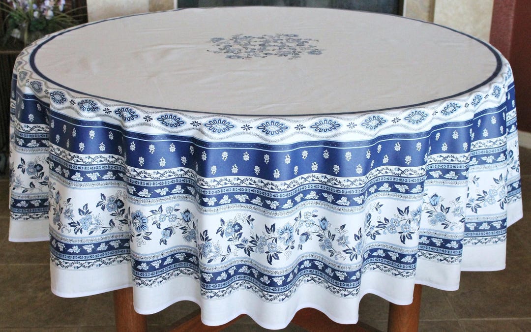 70" AVIGNON BLUE WHITE Round Printed Cotton Table Cloths French Country ...