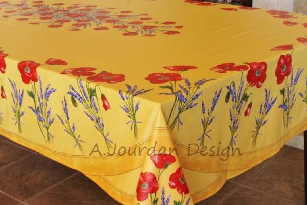 POPPY LAVENDER YELLOW Rectangle Cotton Tablecloth French Country ...