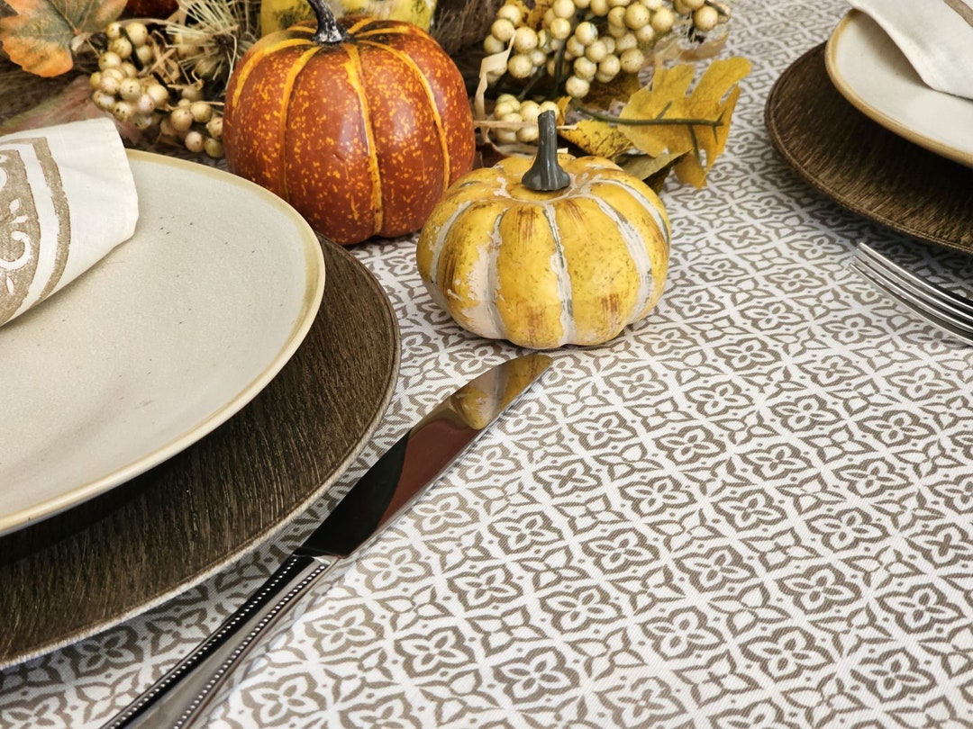 MASSILIA SAND BEIGE Modern Cotton Coated Tablecloths - French Oilcloth ...