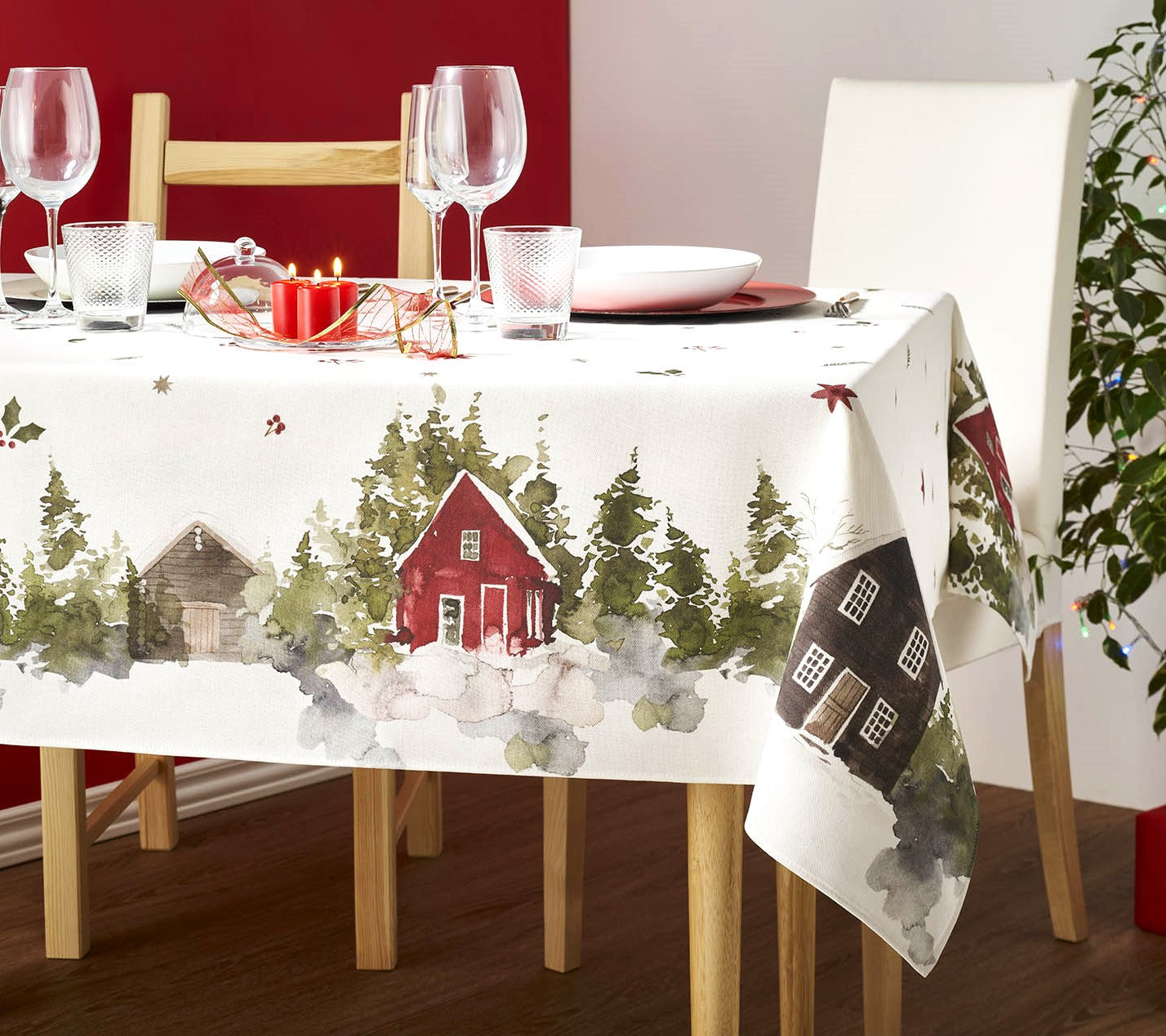 CHRISTMAS VILLAGE Rectangle Cotton Coated Tablecloth French Oilcloth ...