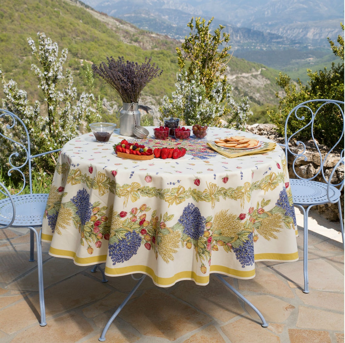 70" ROSES LAVENDER Round Printed Cotton Table Cloths French Country ...