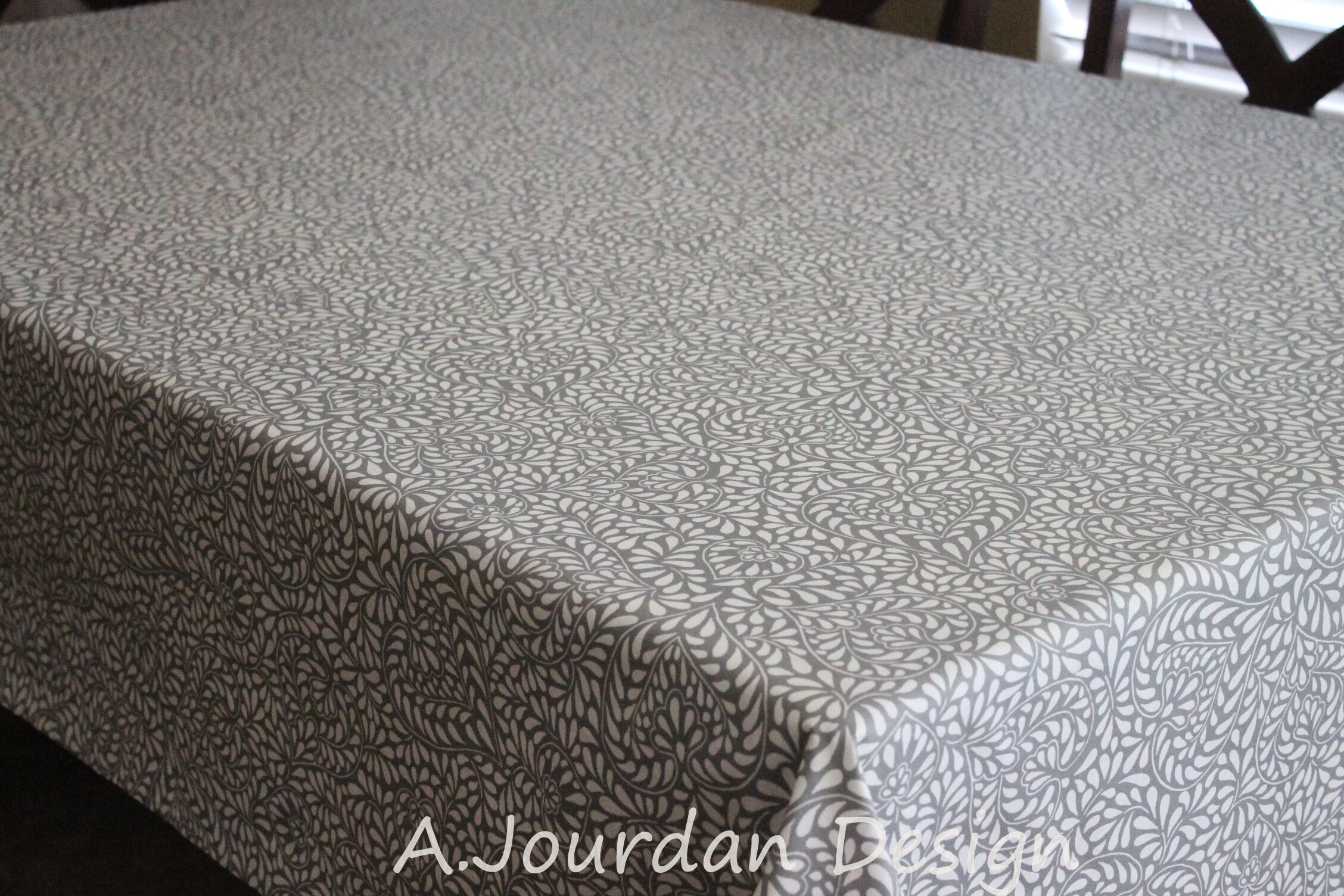 AMORE GRAY WHITE Rectangle Acrylic Cotton Coated Tablecloth French ...