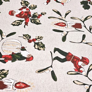 57" CHRISTMAS ELVES Cotton Coated Round Tablecloths - French Oil Cloth ...