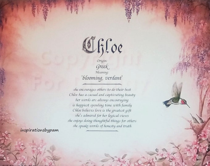 Personalized First Name Meaning Art Print-chloe Name Meaning-8x10 Art ...