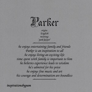 Personalized Parker First Name Meaning Art Print-any Name Meaning-8x10 ...