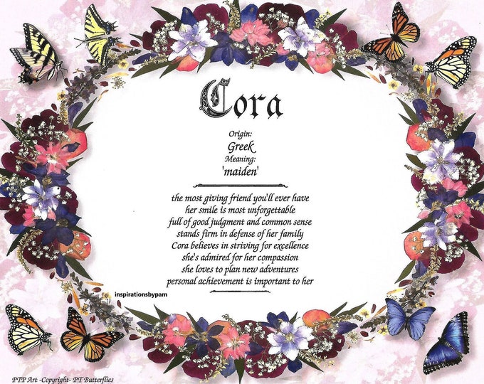 Cora Personalized First Name Meaning Art Print-first Name Art-8x10 Wall ...