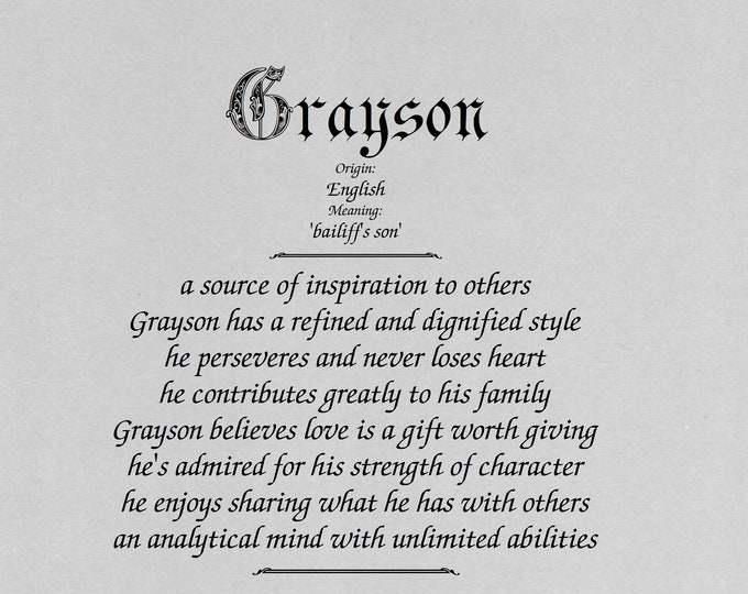 Personalized First Name Meaning Art Print-grayson Name-any Name-8x10 ...