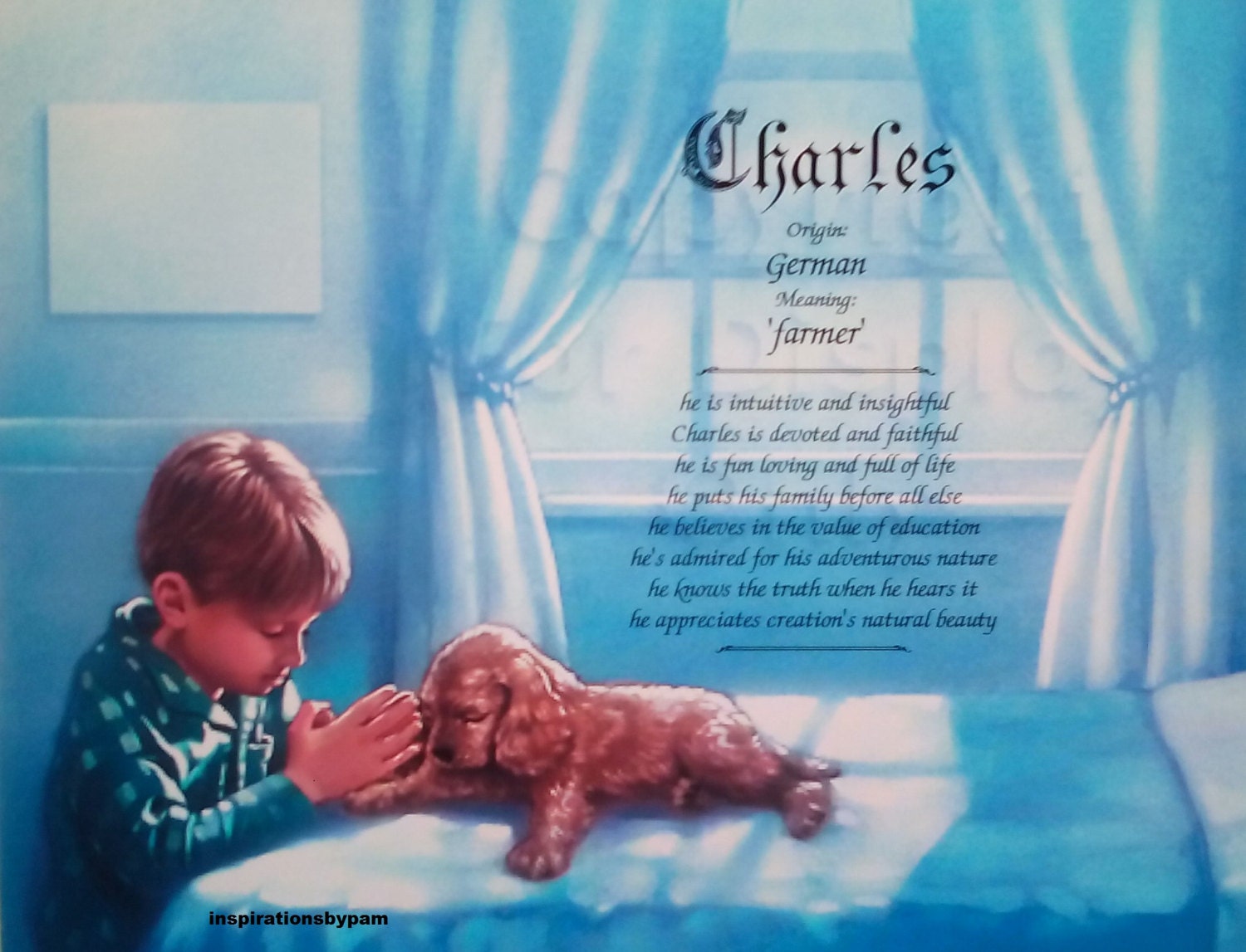First Name Meaning Art Print-charles Name Meaning-praying Boy Art-8x10 ...