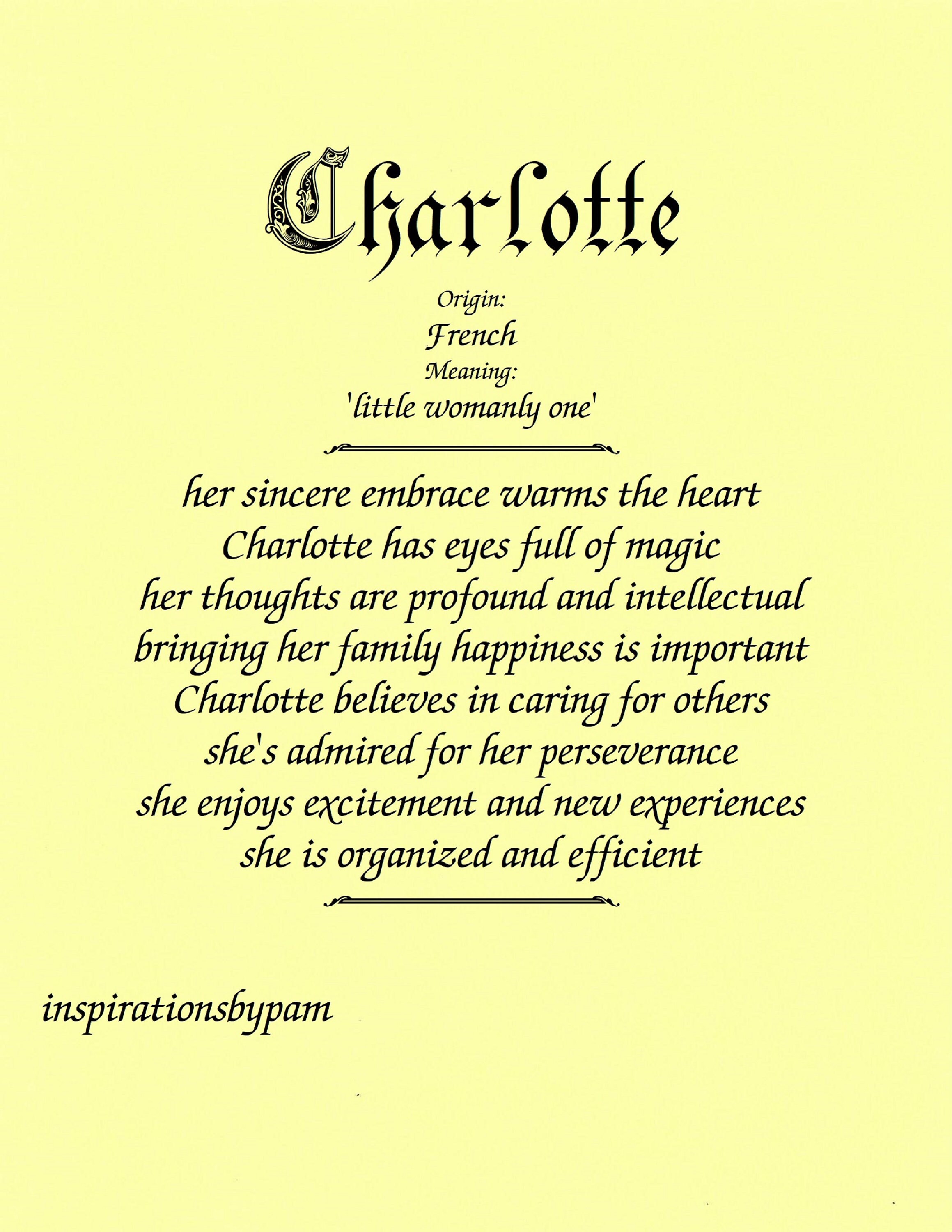 Personalized First Name Meaning Art Print charlotte Name any Name 8x10 