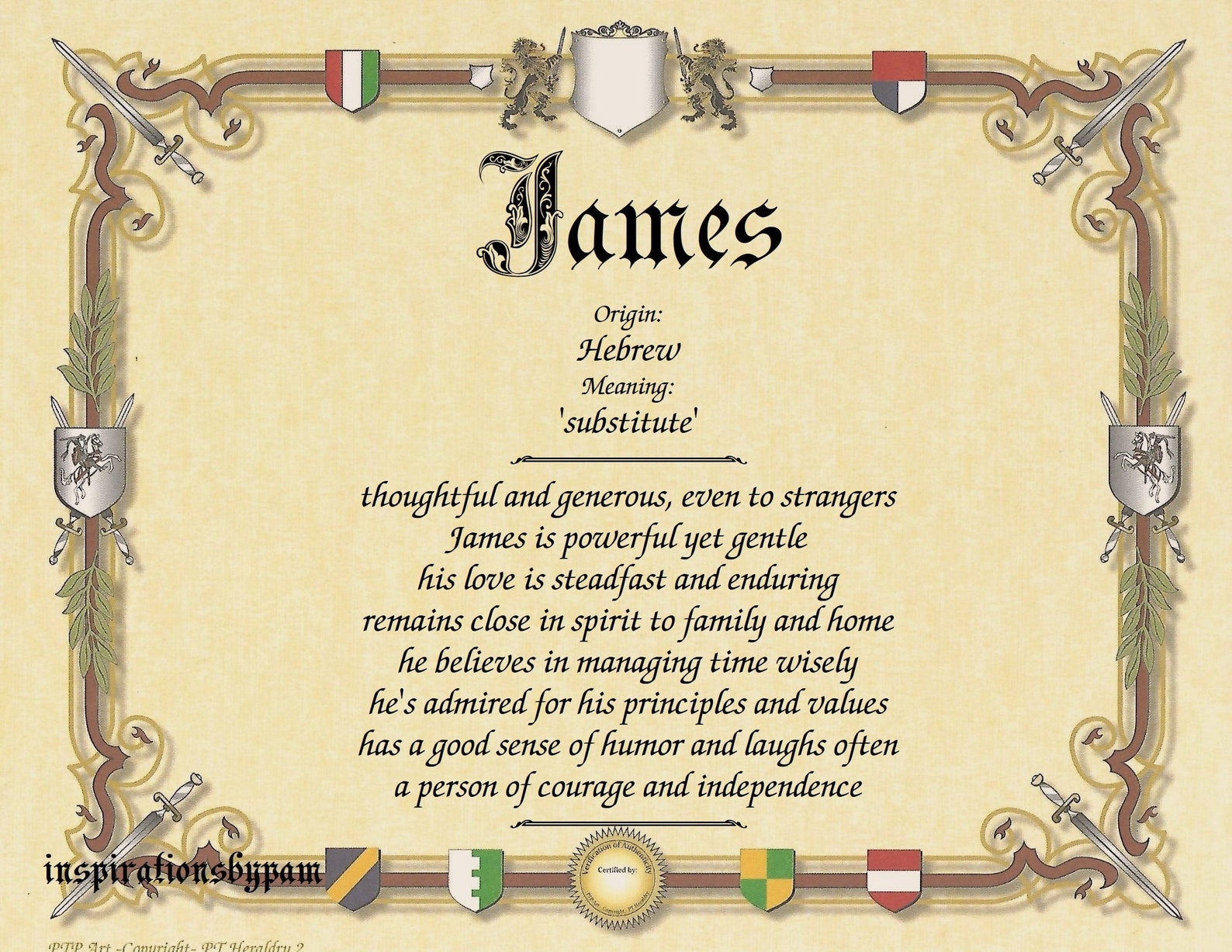 James First Name Meaning Art Print-any Name Meaning Art Print-heraldry ...