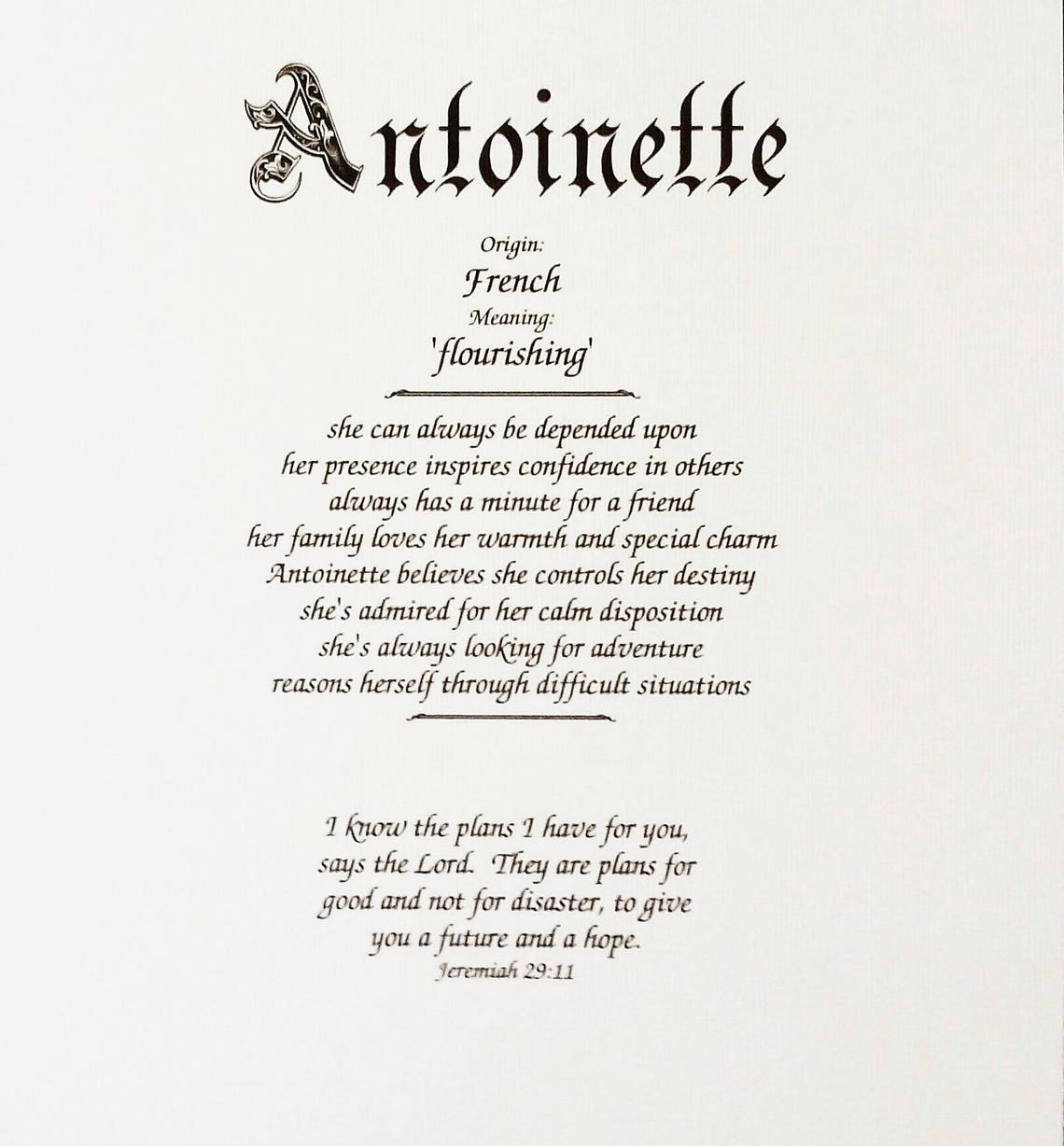 Personalized First Name Meaning Art Print With Frame-antoinette Name ...