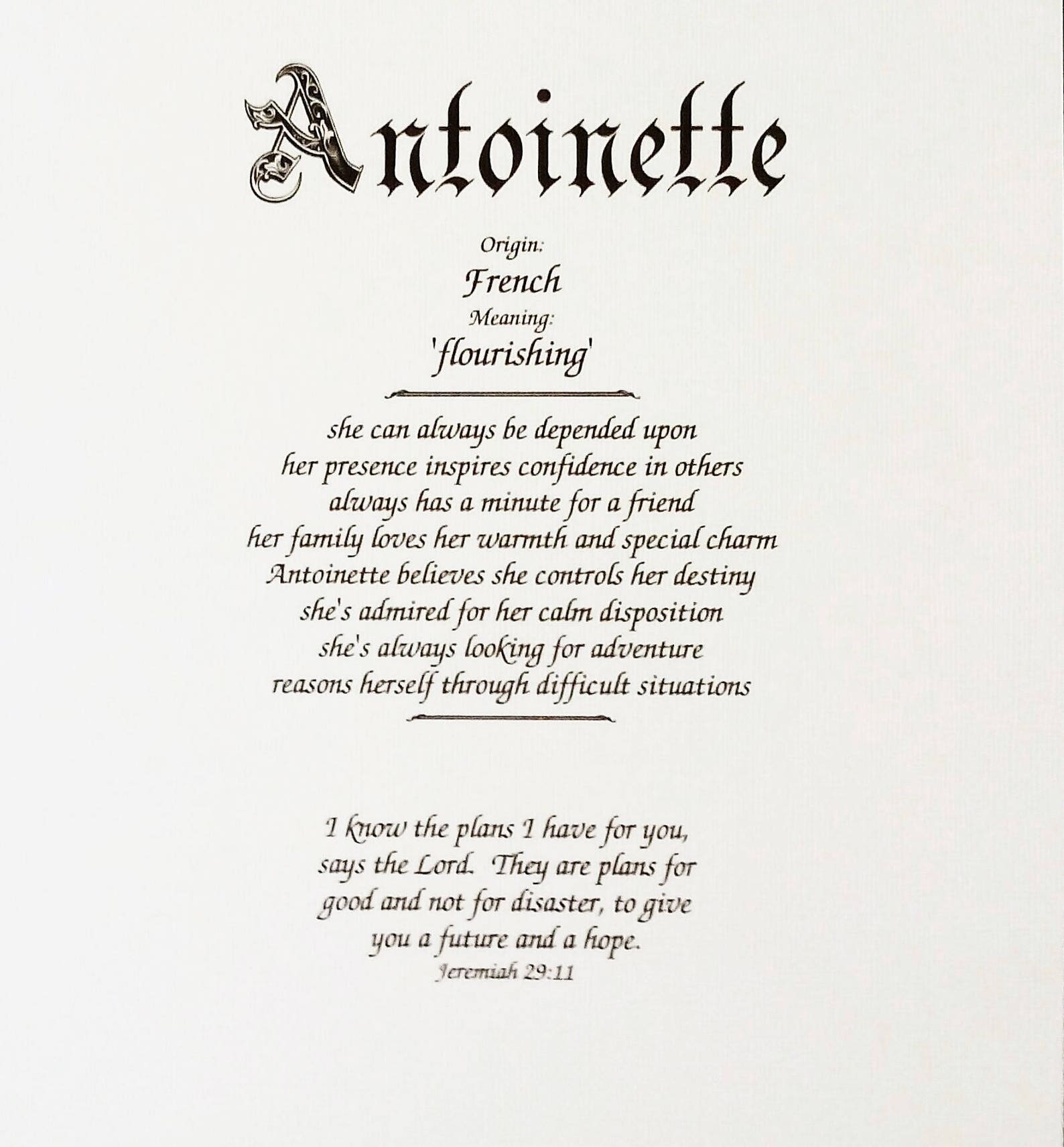 Personalized First Name Meaning Art Print With Frame-antoinette Name ...