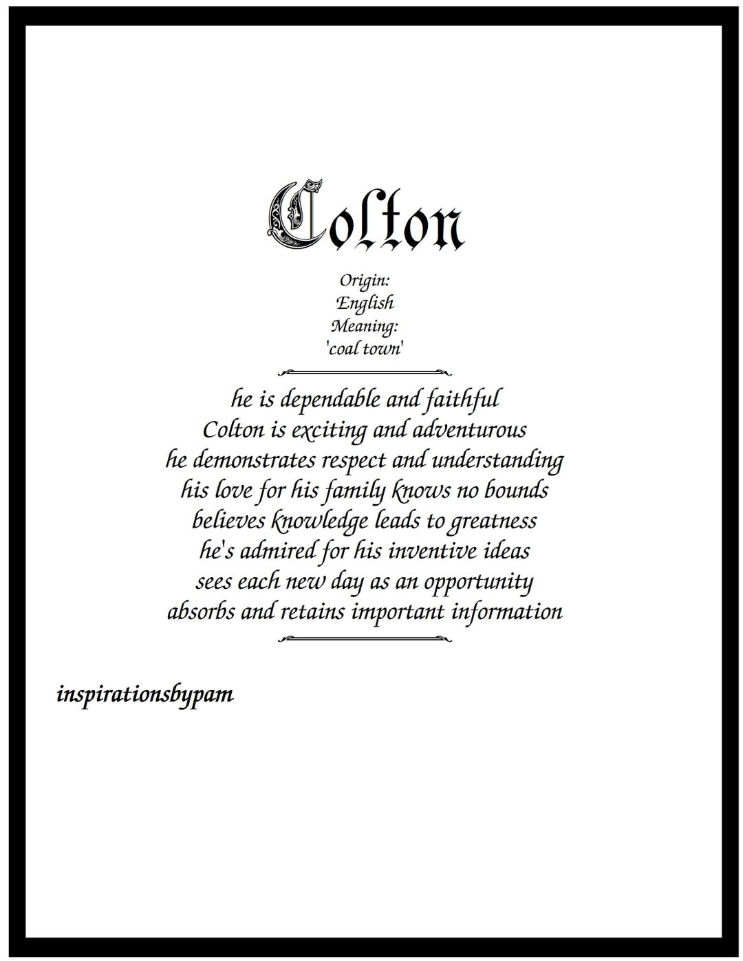 Personalized Colton First Name Meaning Art Print-any Name Meaning-8x10 ...