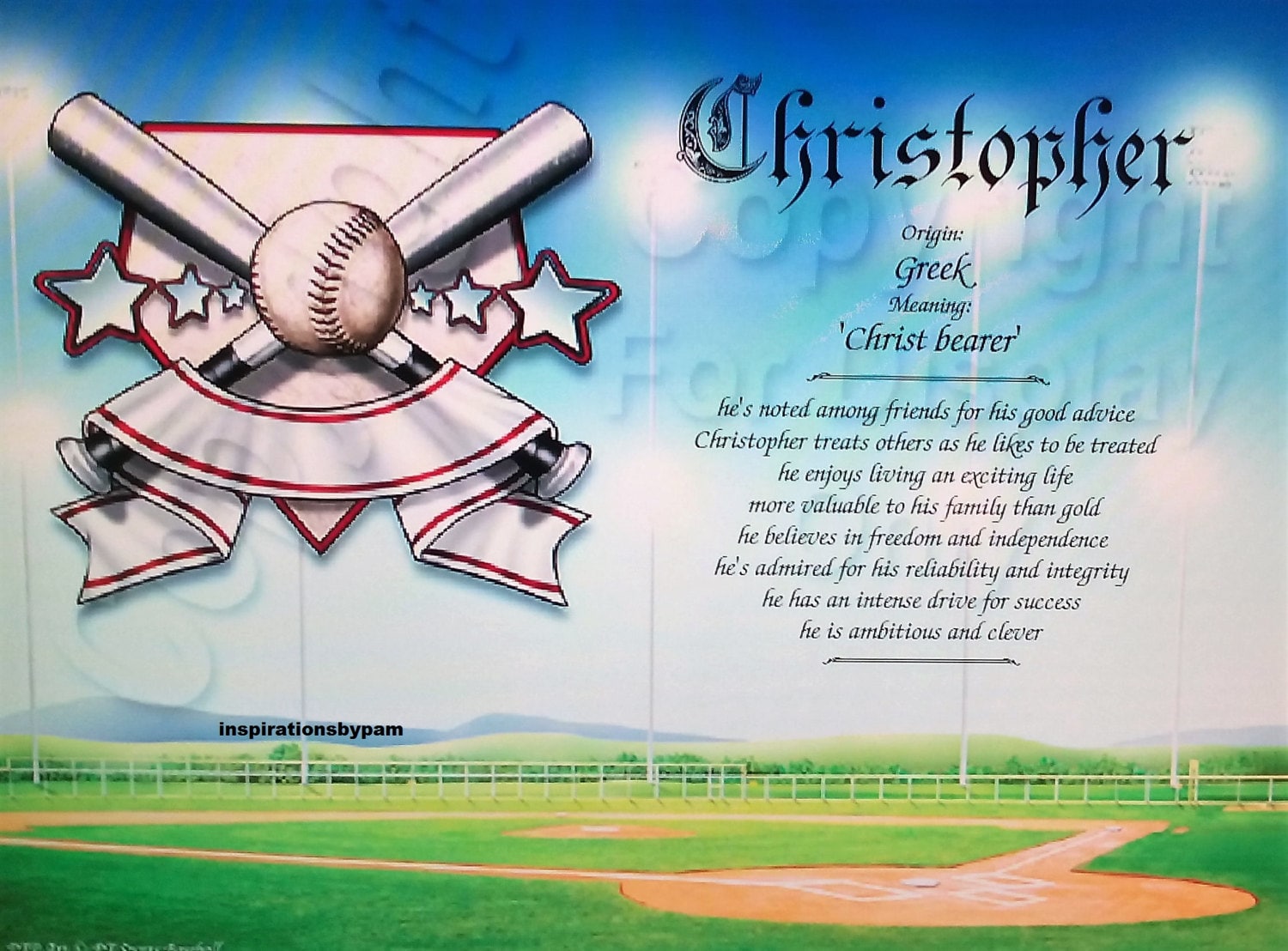 First Name Meaning Art Print-name Meaning-christopher Name-sports ...