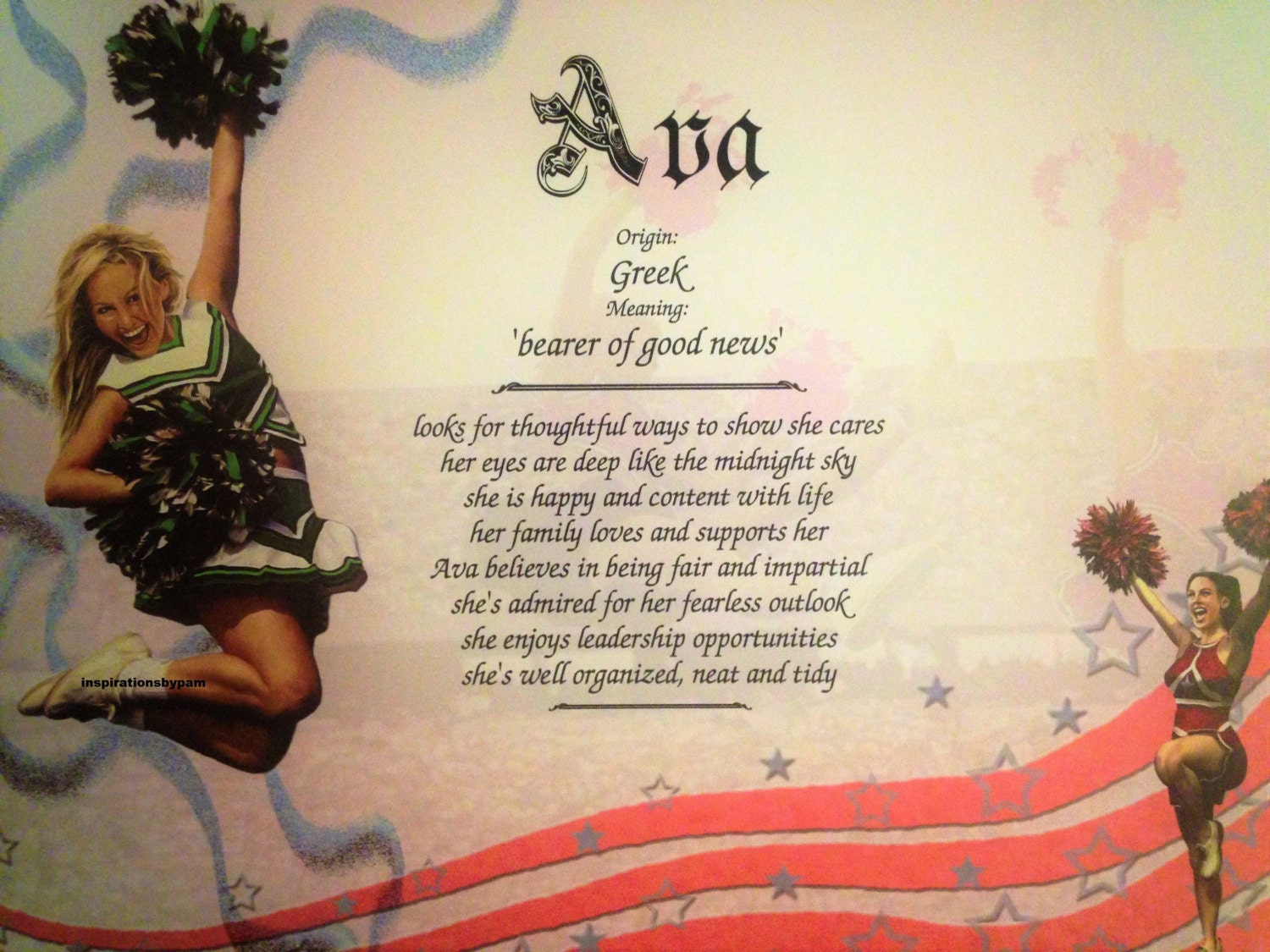 Ava First Name Meaning Art Print-cheerleader Art-personalized-8x10-home ...