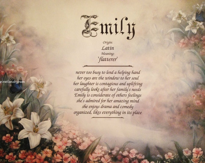 Emily First Name Meaning Art Print-personalized Art 8x10-name Meaning ...