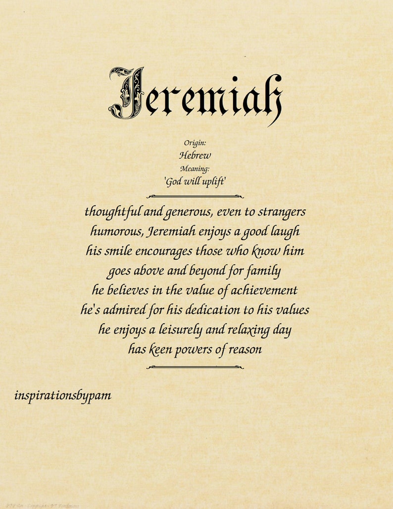 Jeremiah First Name Meaning Art Print-hebrew Origin-personalized Name ... Jeremiah First Name Meaning Art Print-hebrew Origin-personalized Name ...