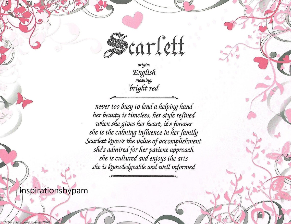 Personalized First Name Meaning Art Print-scarlett Name Meaning-8x10 ...