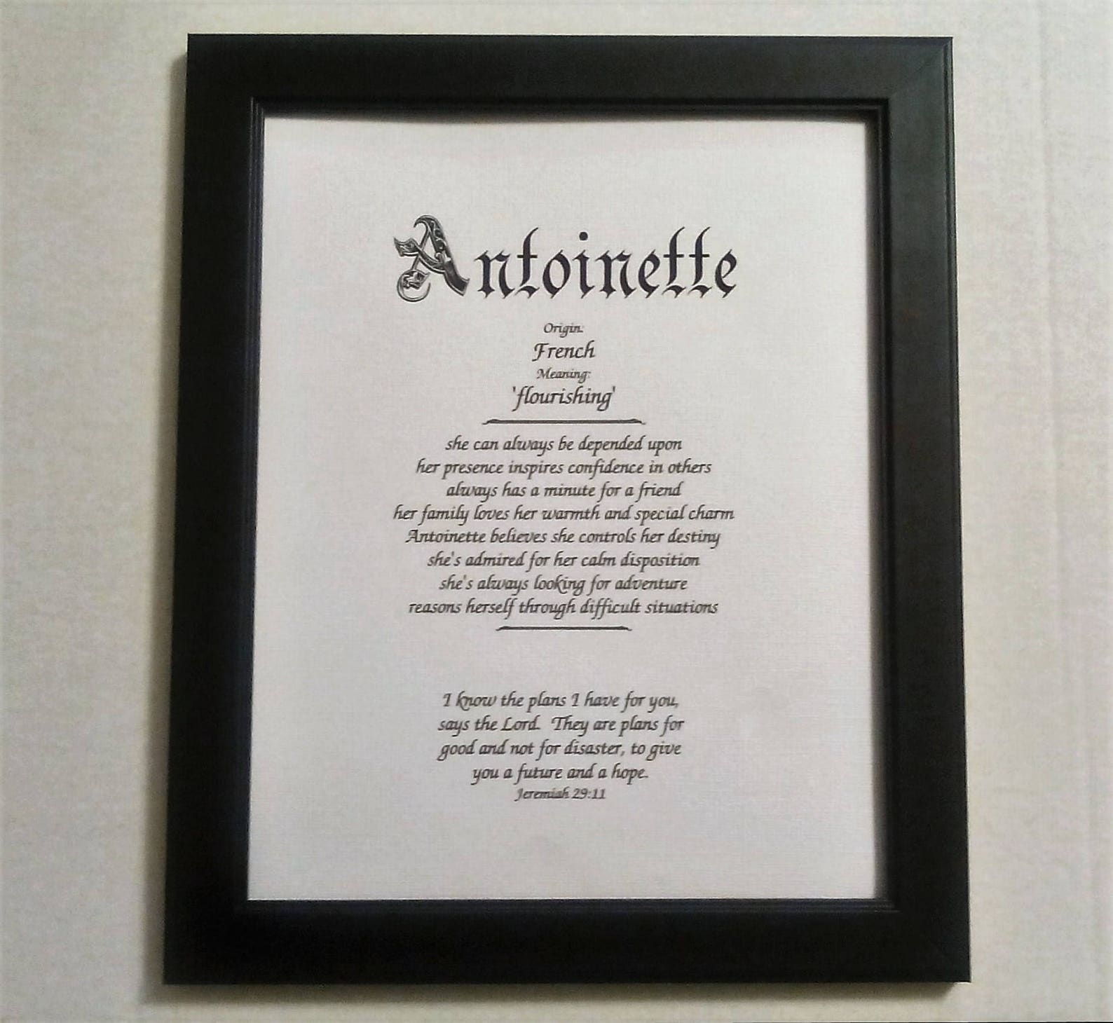 Personalized First Name Meaning Art Print With Frame-antoinette Name ...