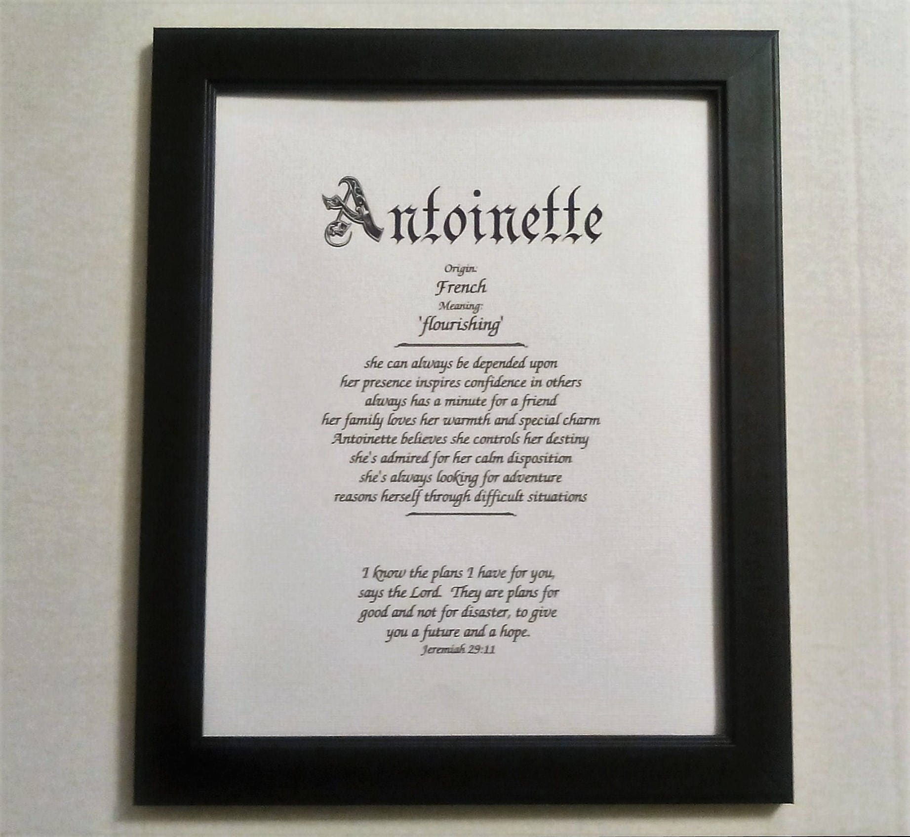 Personalized First Name Meaning Art Print With Frame-antoinette Name ...