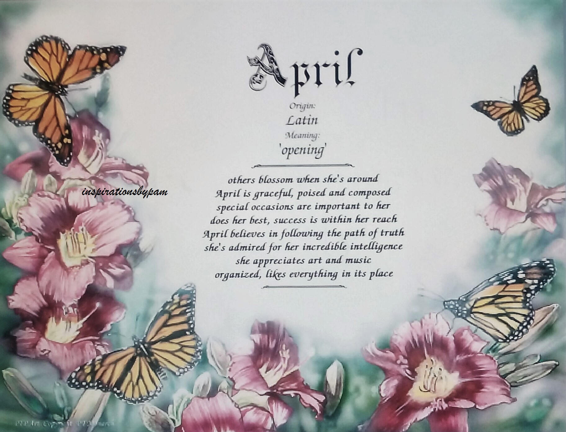 April First Name Meaning Art Print name Meaning monarch Etsy
