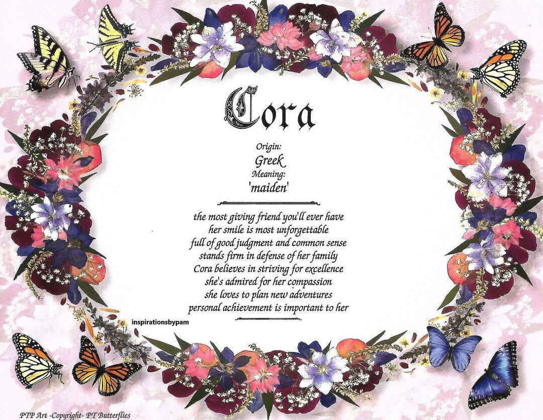 Cora Personalized First Name Meaning Art Print-first Name Art-8x10 Wall ...
