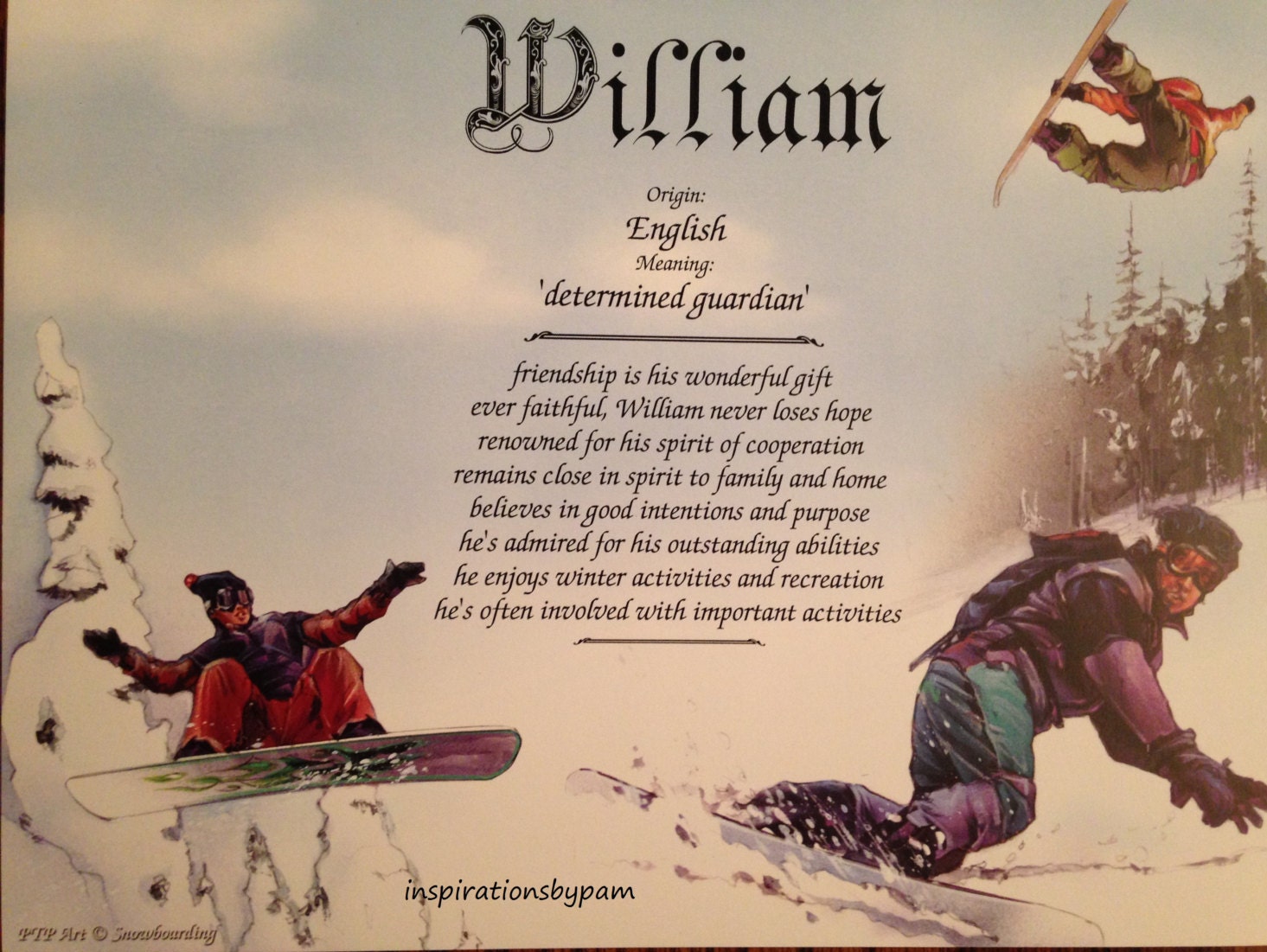 William First Name Meaning Art Print-name Meaning Print-ski Art-william ...