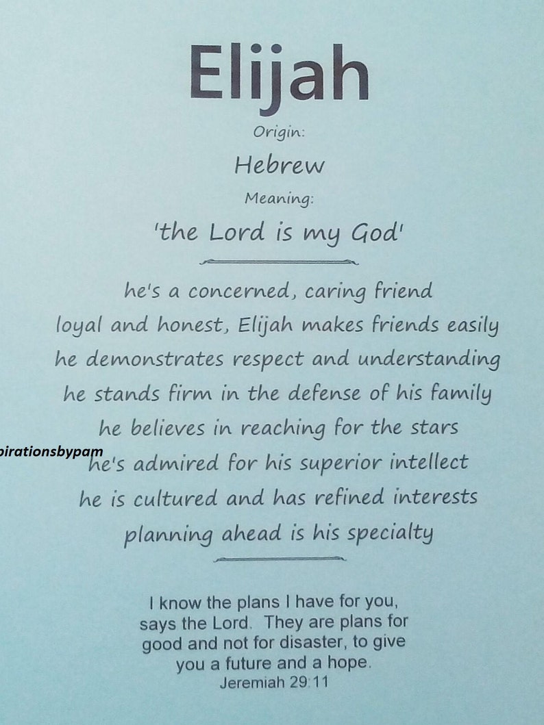 Elijah First Name Meaning Art Print-scripture Verse - Etsy Australia