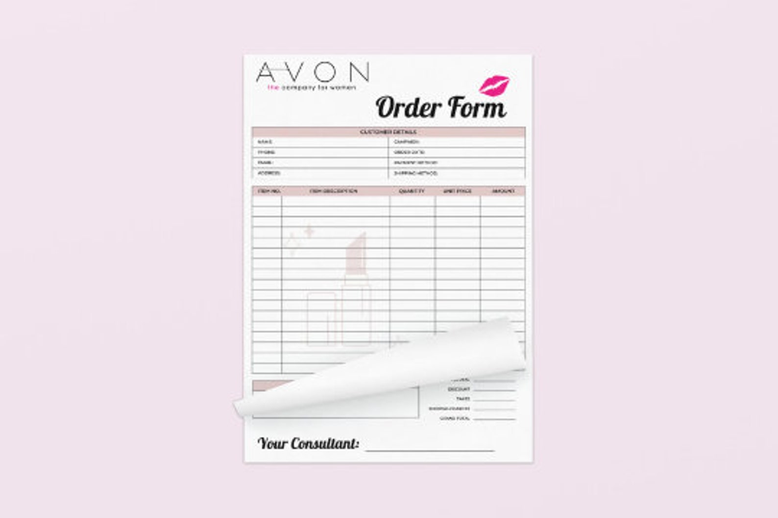 AVON Pink Order Form + Order Tracker Template , AVON Printable Order ...