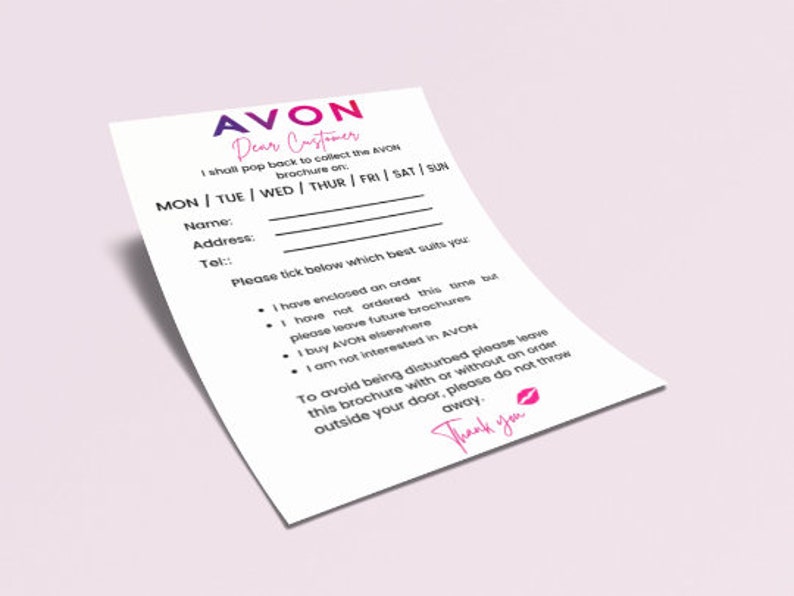 AVON Catalog Accompanying Sheet Size A5, Collect Brochure and Orders ...