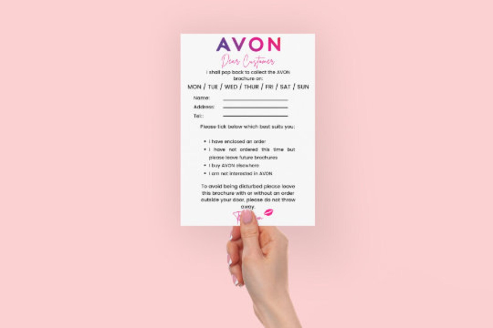 AVON Catalog Accompanying Sheet Size A5, Collect Brochure and Orders ...