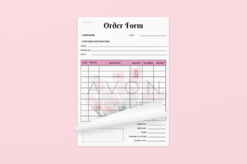 AVON Pink Order Form + Order Tracker Template , AVON Printable Order ...