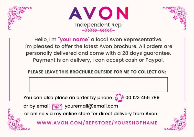 Custom AVON Catalog Accompanying Sheet Size A5, Collect Brochure and ...