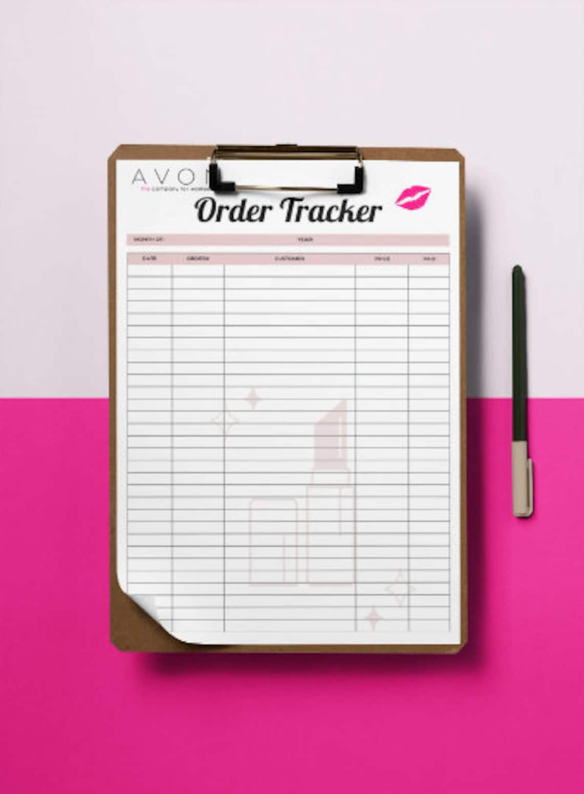 AVON Pink Order Form + Order Tracker Template , AVON Printable Order ...