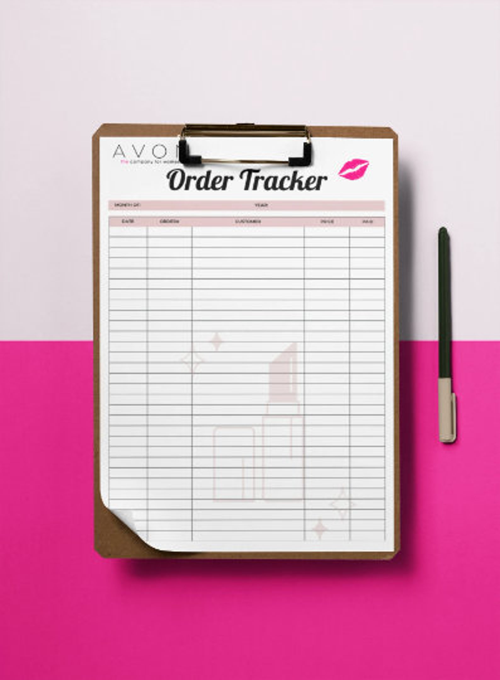 AVON Pink Order Form + Order Tracker Template , AVON Printable Order ...