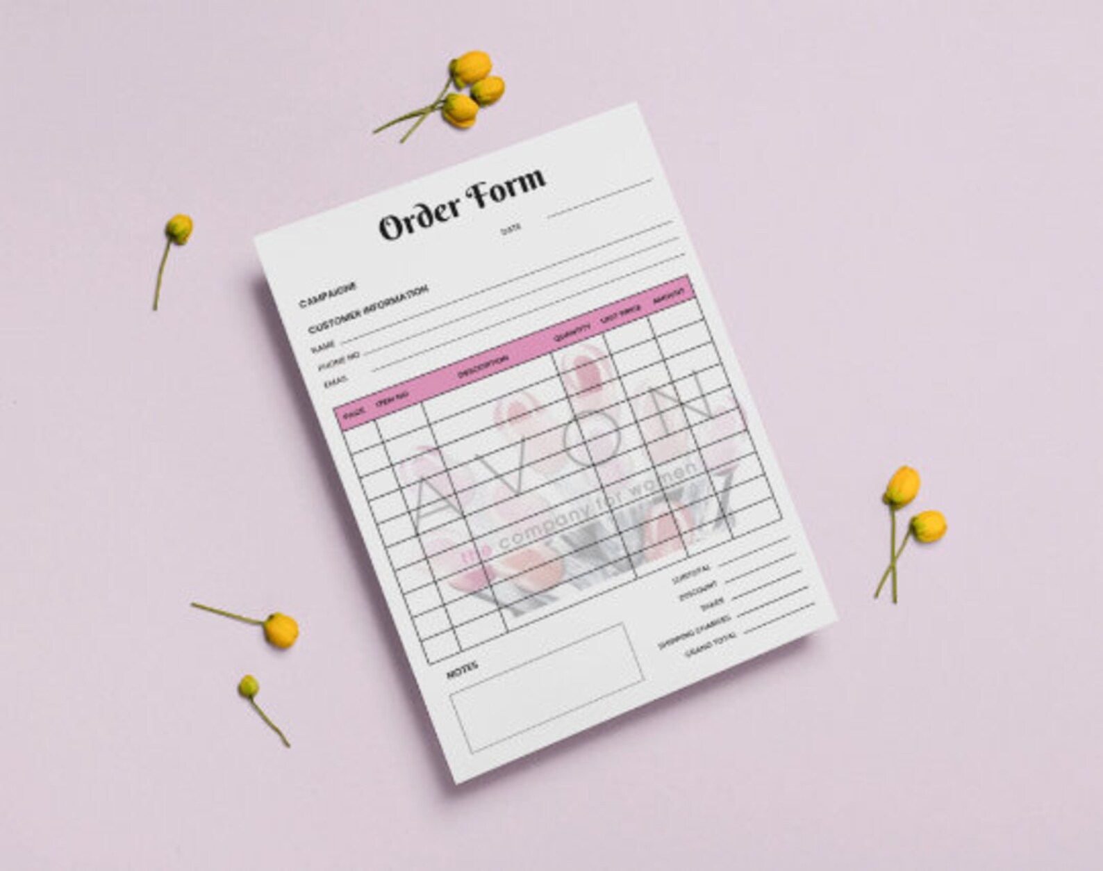 AVON Pink Order Form + Order Tracker Template , AVON Printable Order ...