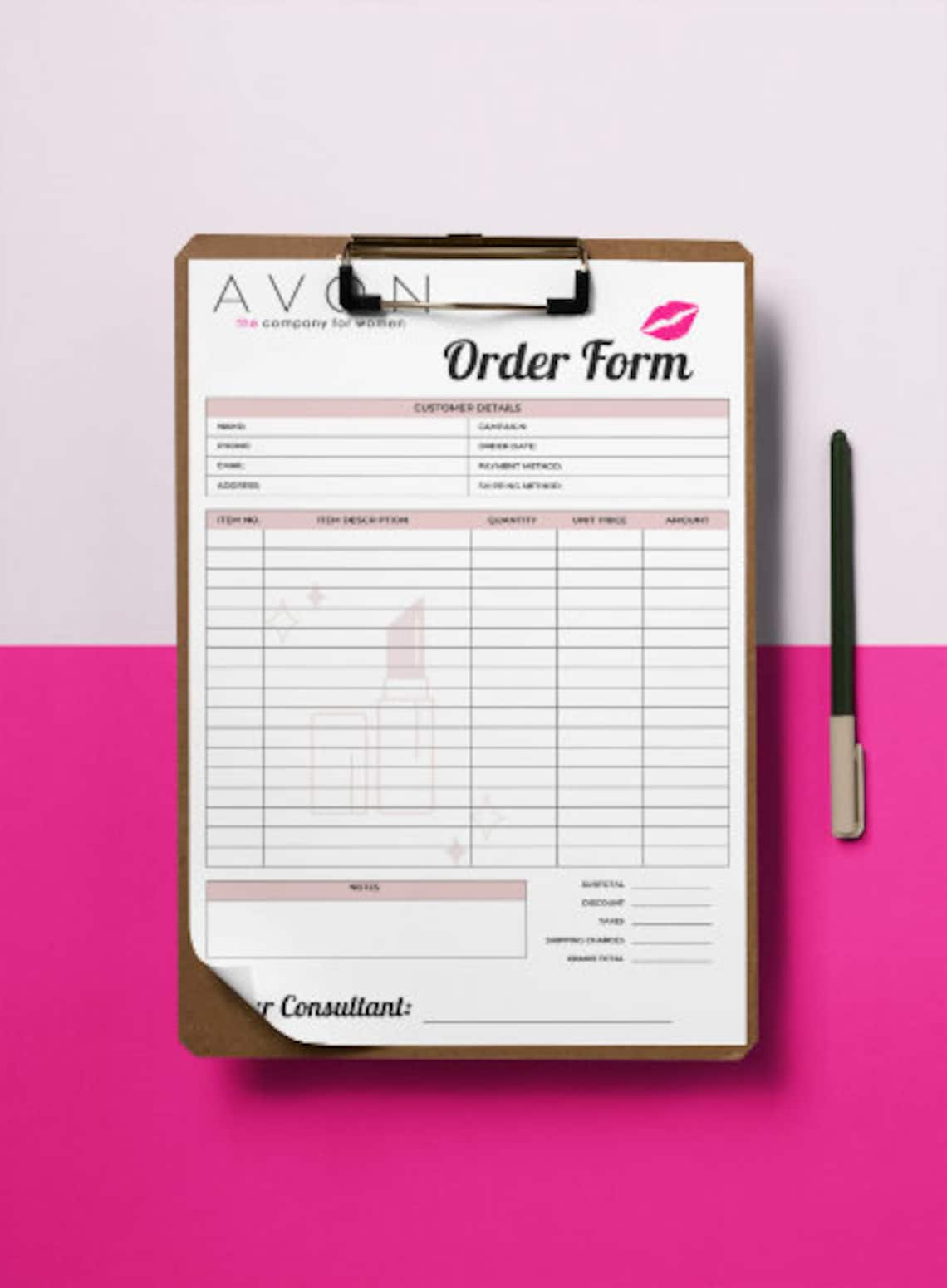 AVON Pink Order Form + Order Tracker Template , AVON Printable Order ...
