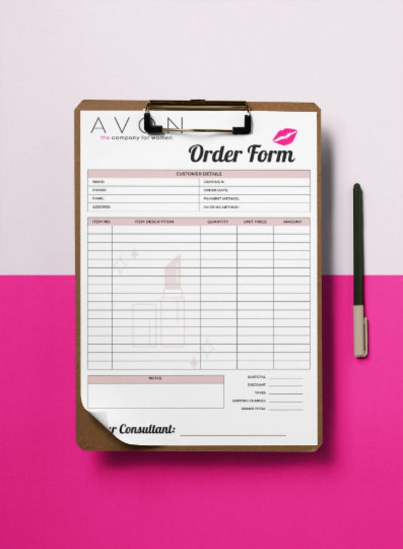 AVON Pink Order Form + Order Tracker Template , AVON Printable Order ...
