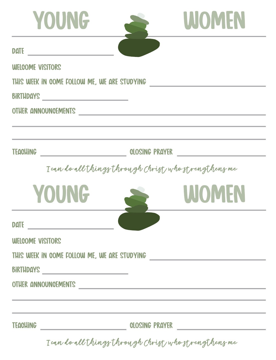 Young Women Class Schedule Printout - Etsy