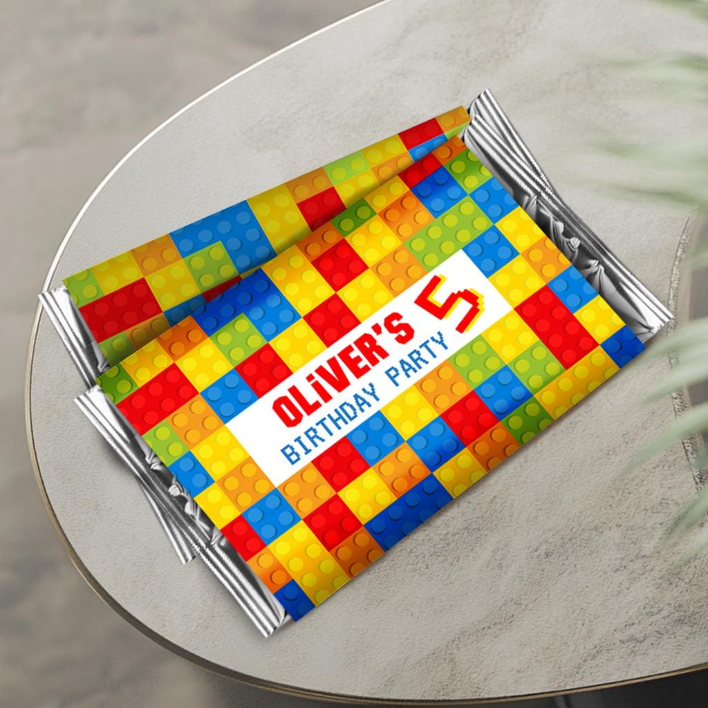 Custom Building Blocks Birthday Chocolate Bar Labels Building Bricks ...