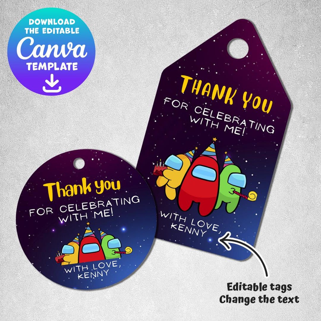 Among Us Personalized Tags Custom Party Supplies & Thank You Notes ...