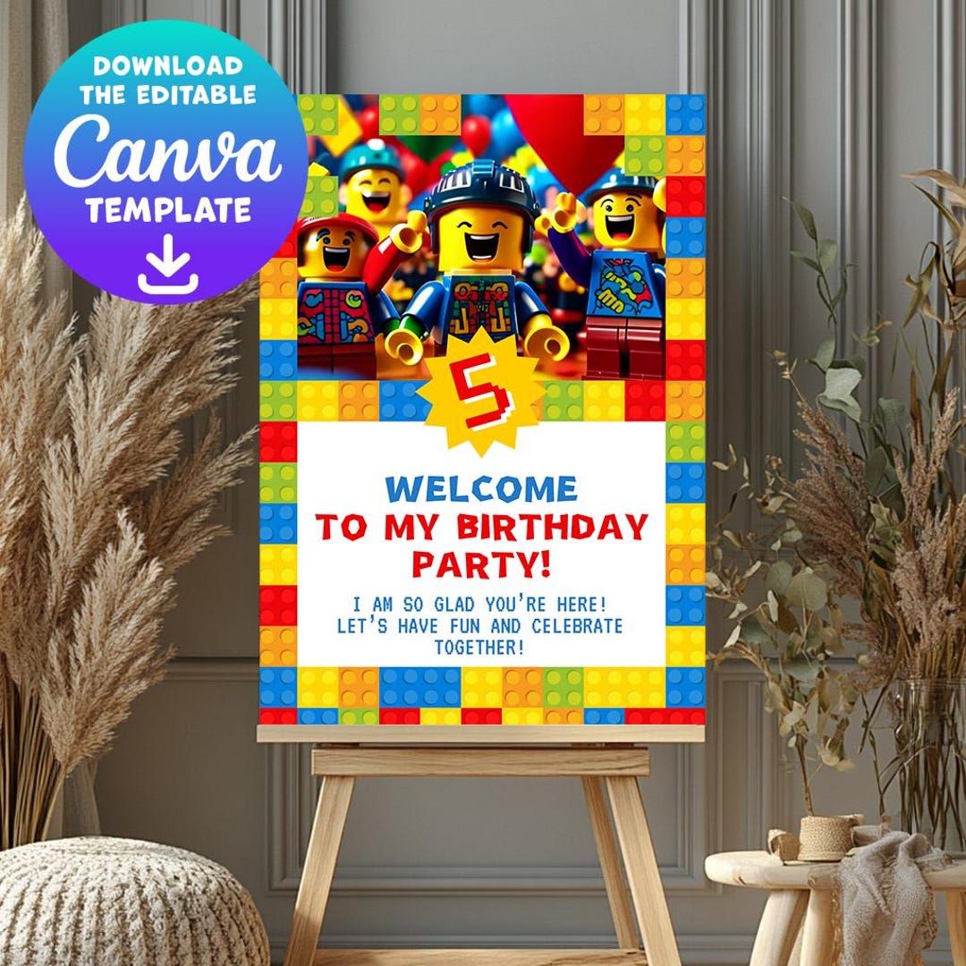 Building Blocks Birthday Welcome Sign: Constructor Party Decor (A3 ...