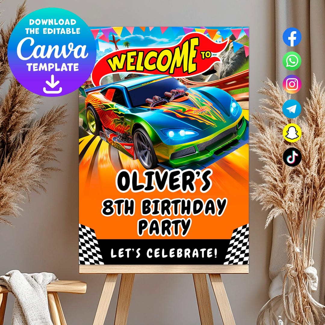 Race Car Birthday Welcome Sign: Customizable A3 Printable (digital ...