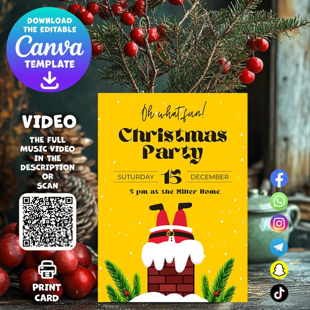 Personalized Christmas Party Invitation Fun Santa Holiday Dinner Invite ...