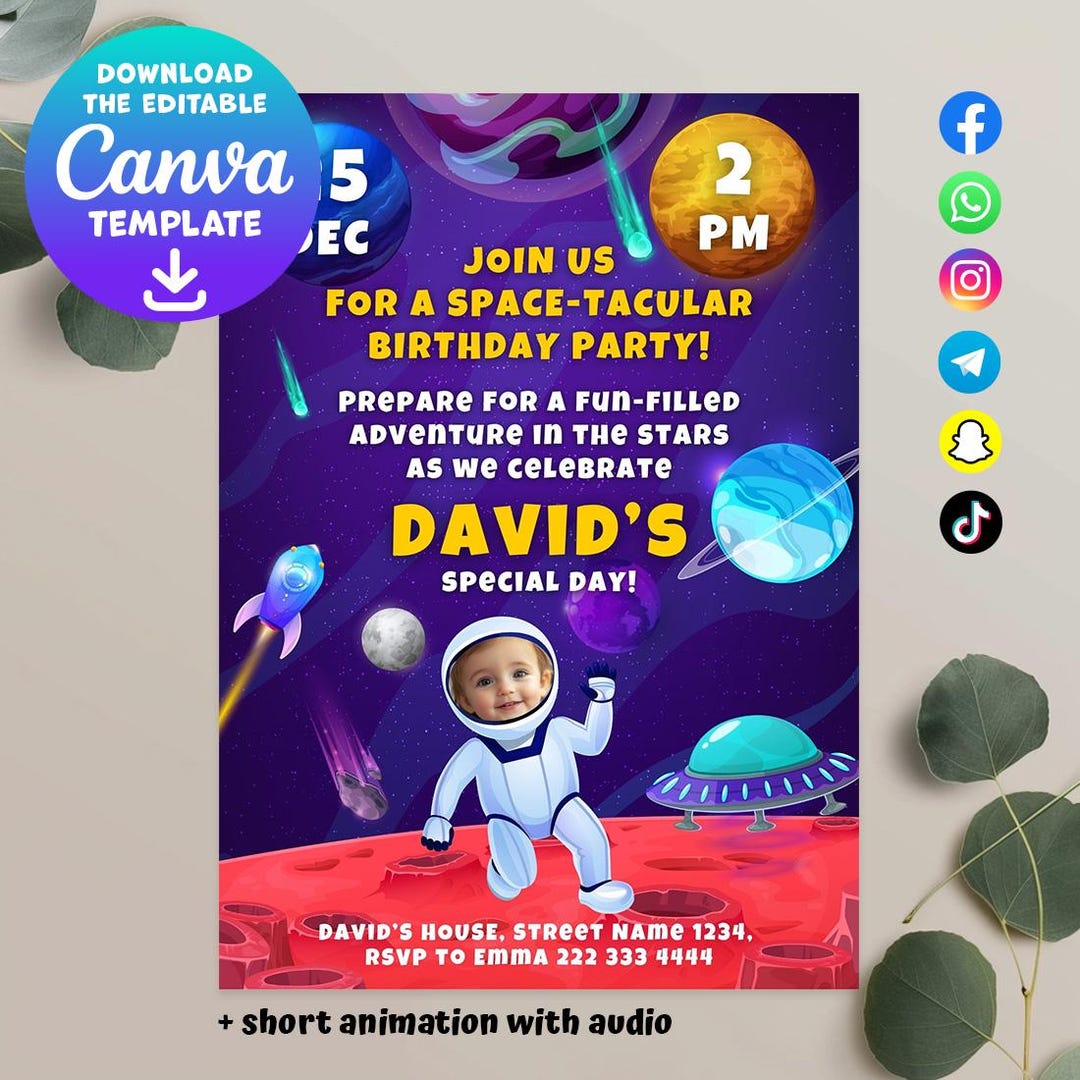 Galactic Adventure Birthday Invitation, Astronaut Space Party Invite ...
