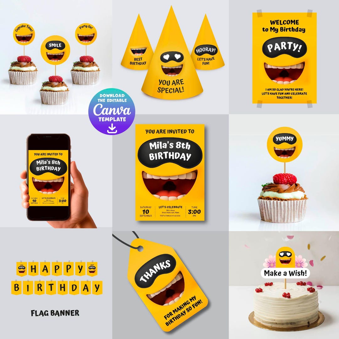 Little Yellow Helper Kids Birthday Invite Editable and Printable for ...