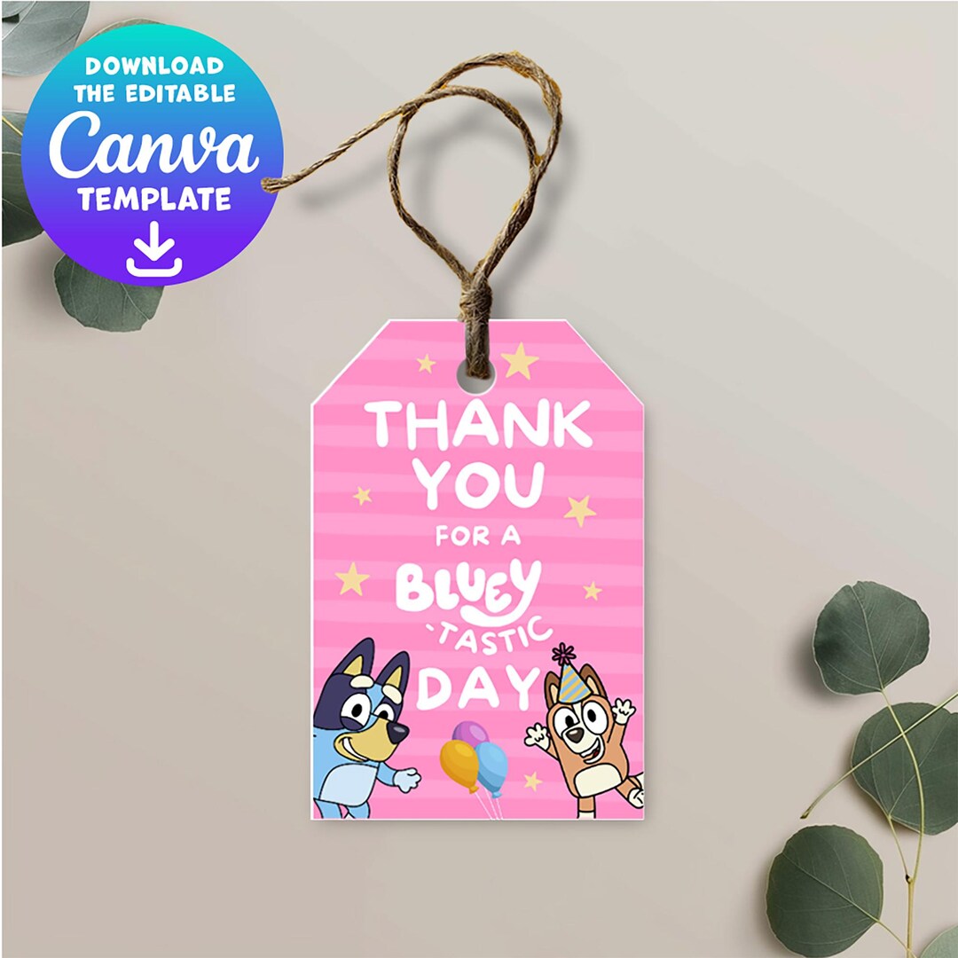 Bluey Thank You Tags, Colorful Printable Decorations for Bluey Birthday ...