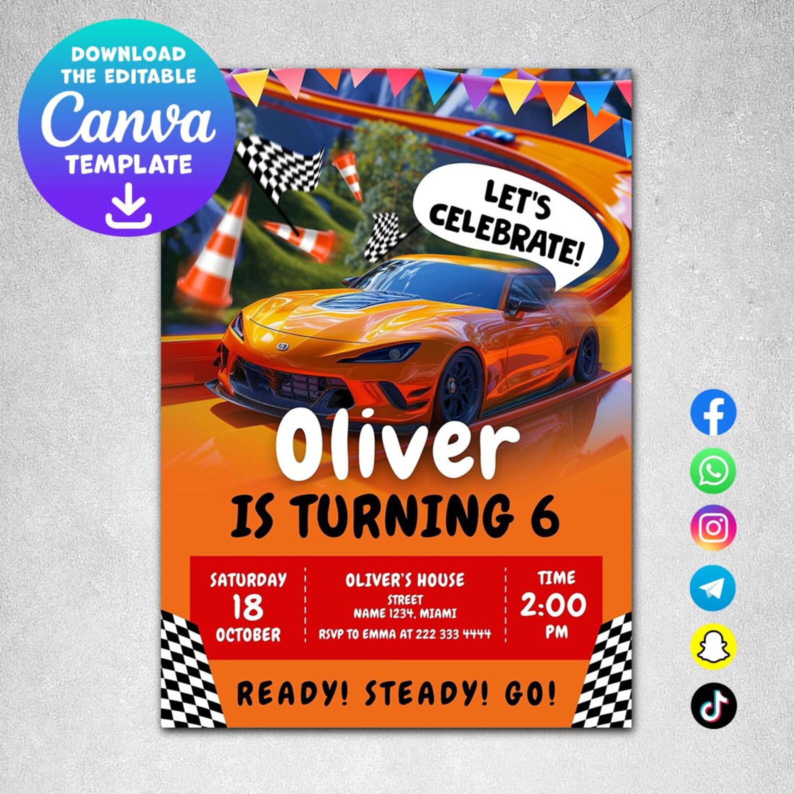 Hot Cars Invitation, Race Cars Invitation, Race Car Birthday Party, Car ...